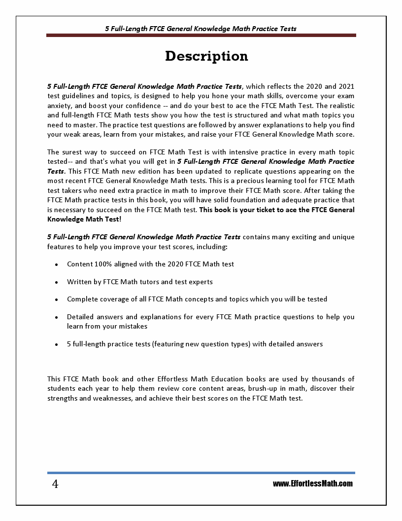 5 Full-Length FTCE General Knowledge Math Practice Tests: The Practice ...