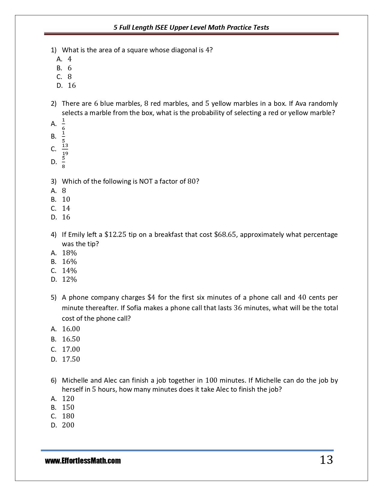 5 Full-Length ISEE Upper Level Math Practice Tests: The Practice You ...