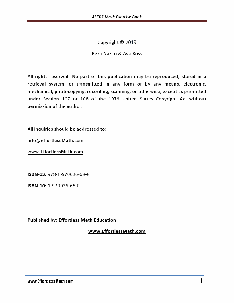 ALEKS Math Exercise Book: Student Workbook and Two Realistic ALEKS Math ...