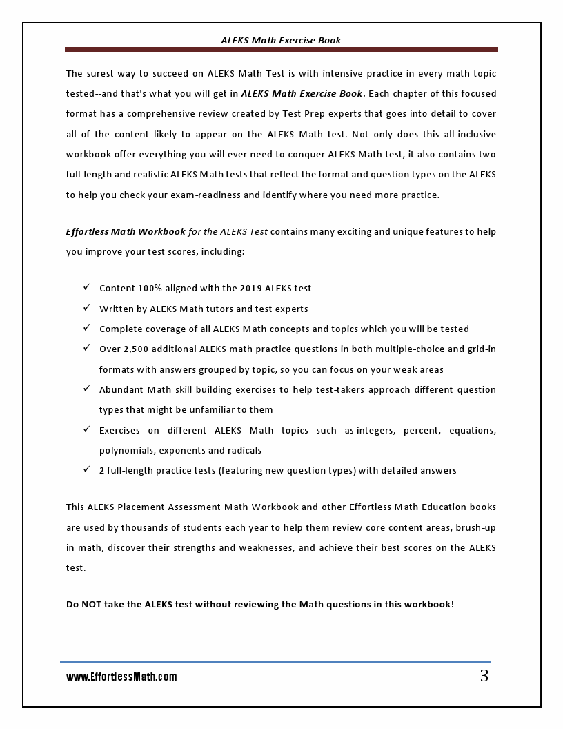 ALEKS Math Exercise Book: Student Workbook and Two Realistic ALEKS Math ...