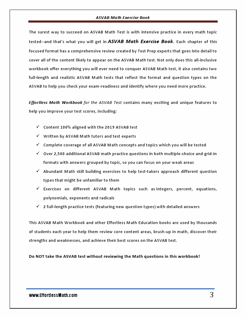 ASVAB Math Exercise Book: Student Workbook and Two Realistic ASVAB Math ...