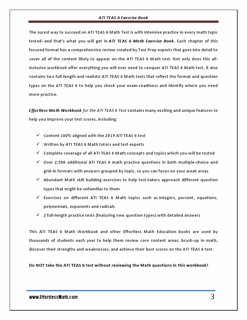 ATI TEAS 6 Math Exercise Book: Student Workbook and Two Realistic ATI ...