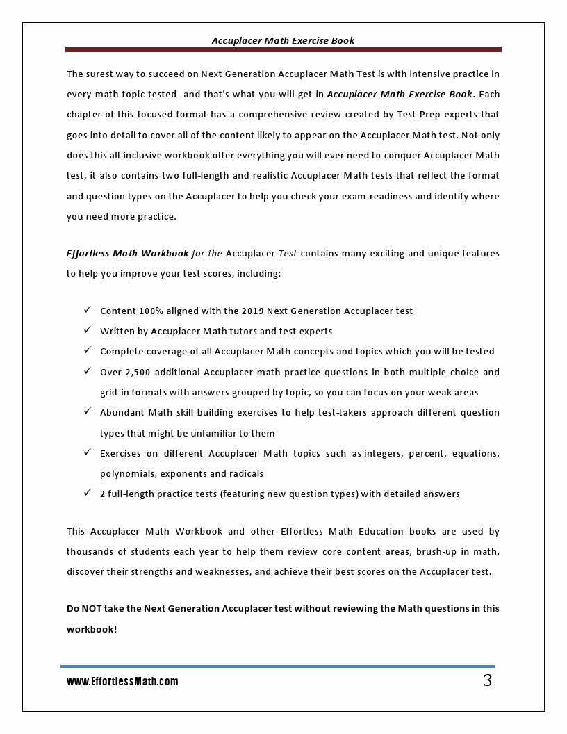 Accuplacer Math Exercise Book: Student Workbook and Two Realistic ...