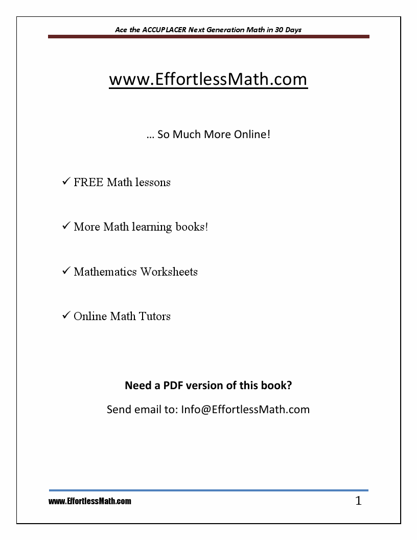 Ace the ACCUPLACER Next Generation Math in 30 Days: The Ultimate Crash ...