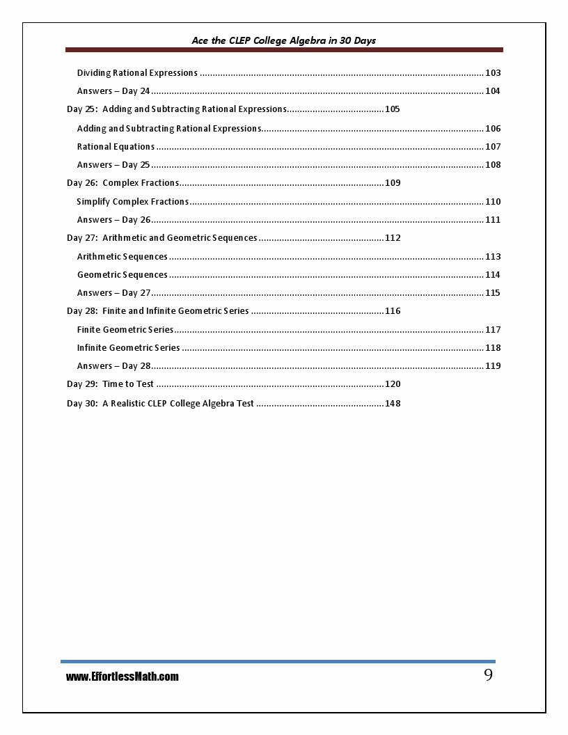 Ace the CLEP College Algebra in 30 Days: The Ultimate Crash Course to ...