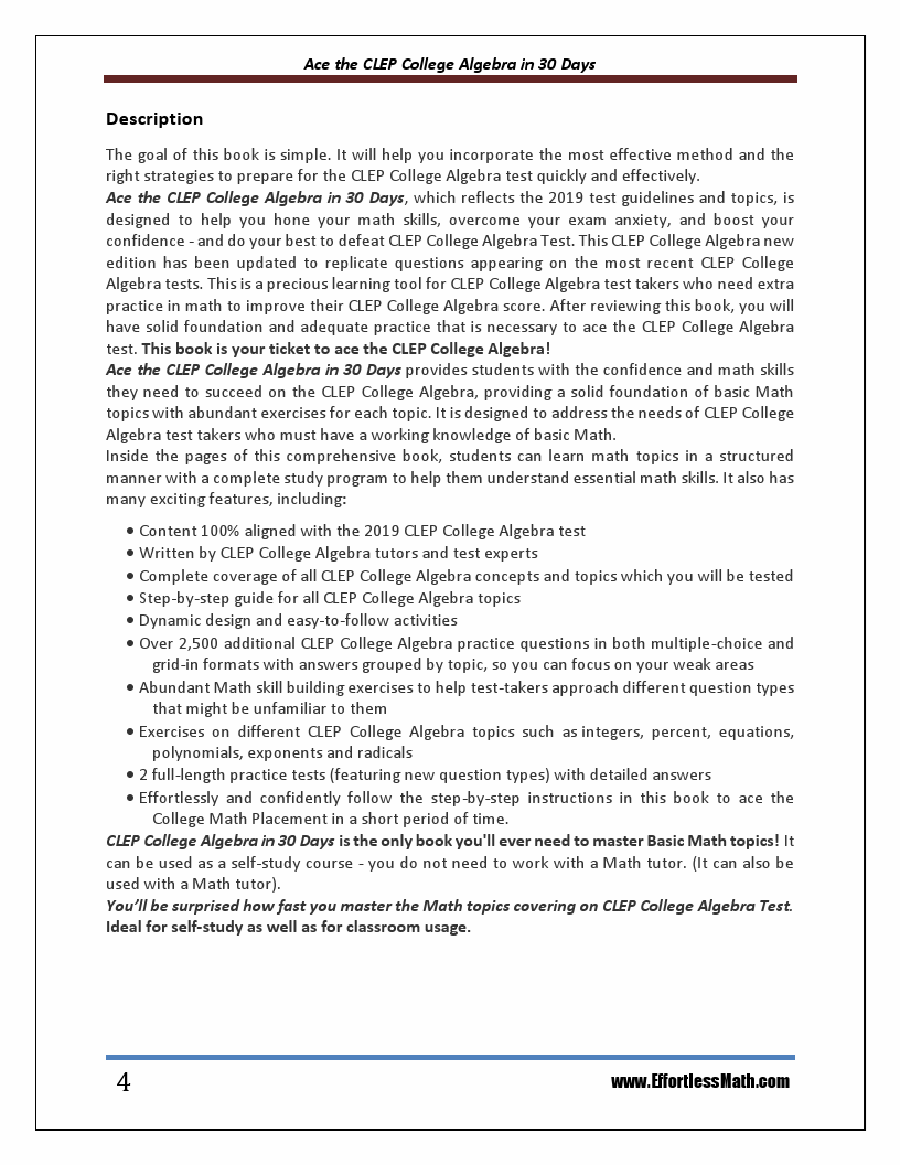 Ace the CLEP College Algebra in 30 Days: The Ultimate Crash Course to ...