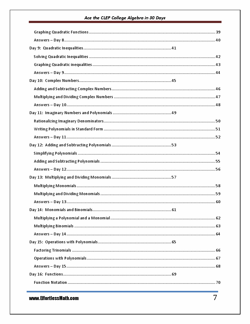 Ace the CLEP College Algebra in 30 Days: The Ultimate Crash Course to ...
