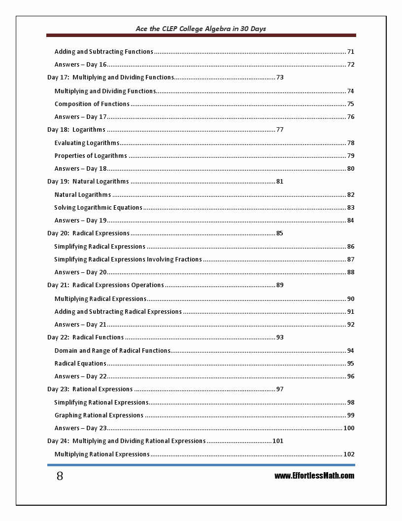 Ace the CLEP College Algebra in 30 Days: The Ultimate Crash Course to ...