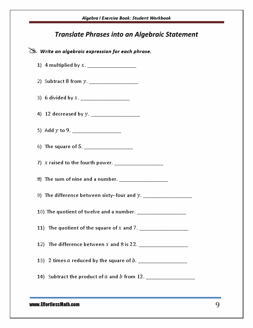 Algebra I Exercise Book: Student Workbook - Effortless Math: We Help ...