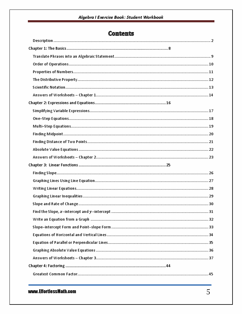 Algebra I Exercise Book: Student Workbook - Effortless Math: We Help ...