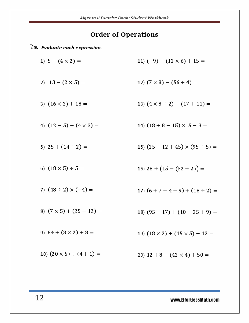Algebra II Exercise Book: Student Workbook - Effortless Math: We Help ...