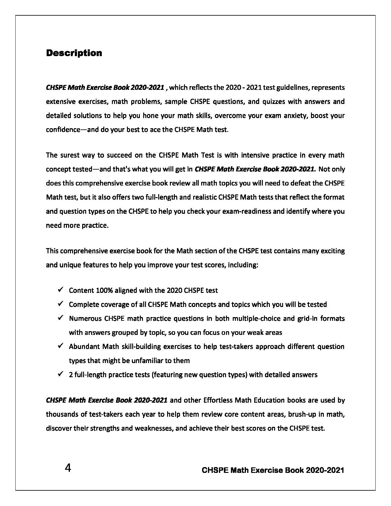 CHSPE Math Exercise Book 2020-2021: Student Workbook and Two Full ...