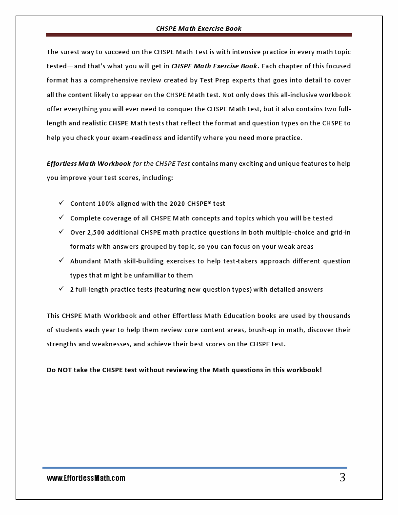 CHSPE Math Exercise Book: Student Workbook and Two Realistic CHSPE Math ...