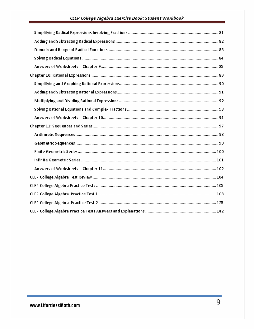 CLEP College Algebra Exercise Book: Student Workbook and Two Realistic ...