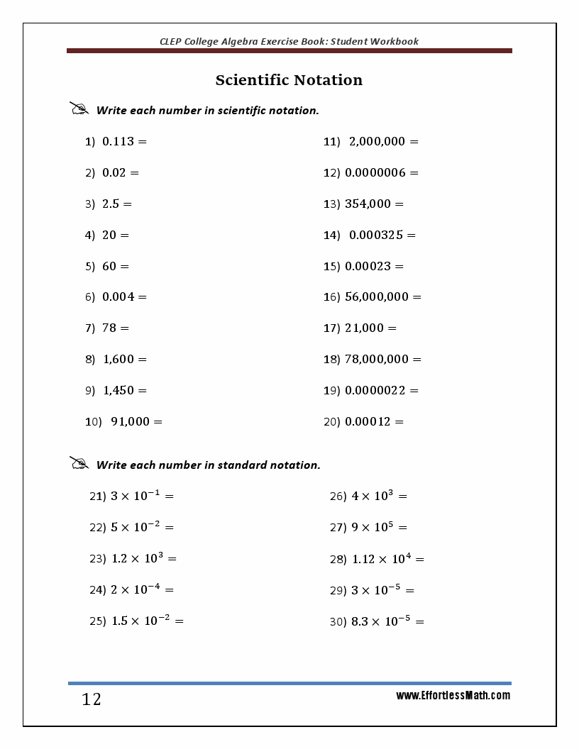 CLEP College Algebra Exercise Book: Student Workbook and Two Realistic ...