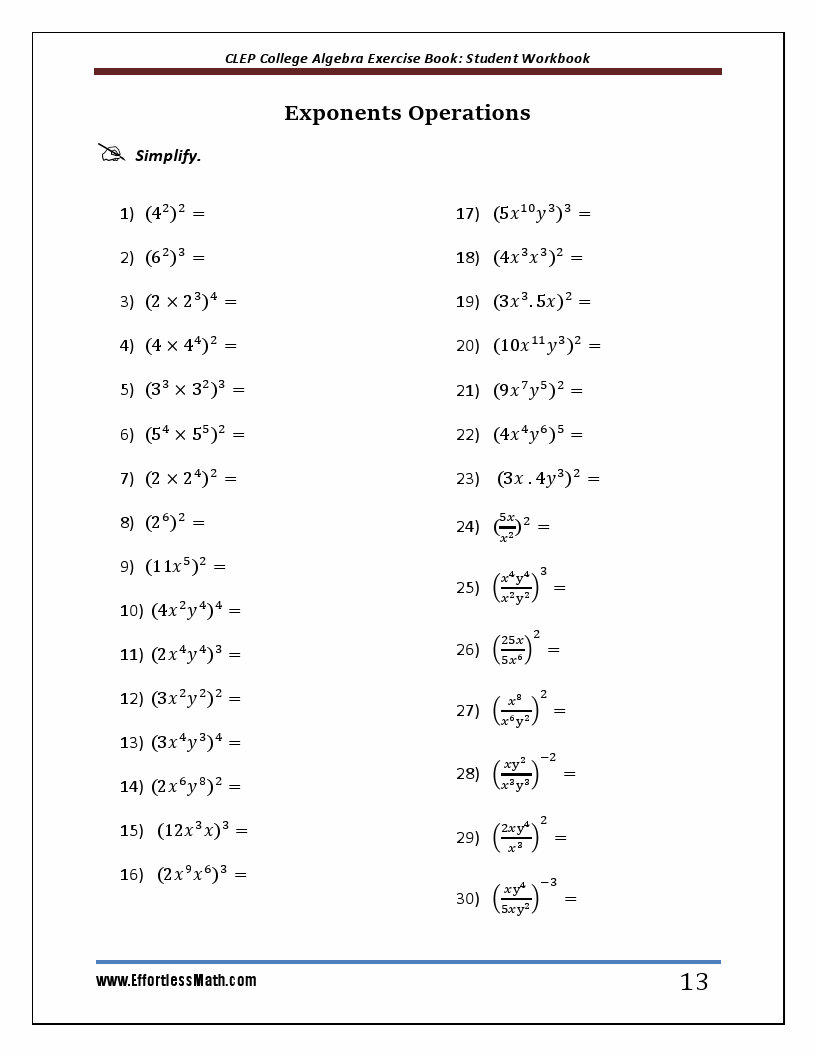 CLEP College Algebra Exercise Book: Student Workbook and Two Realistic ...
