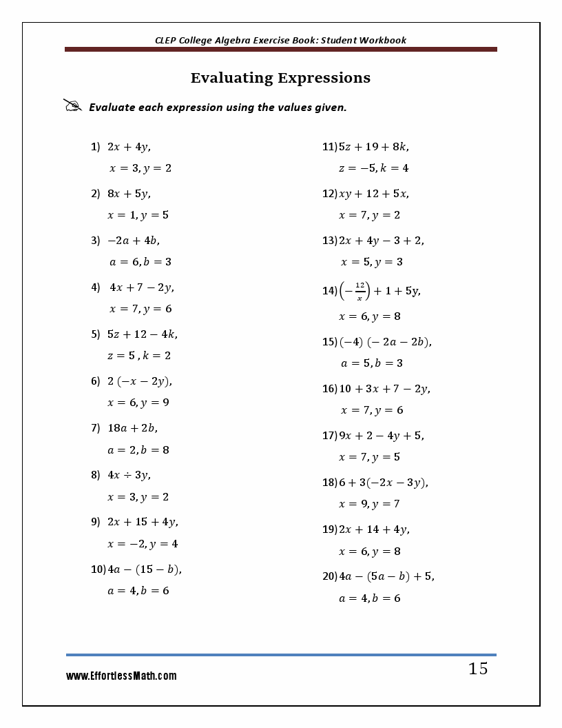 CLEP College Algebra Exercise Book: Student Workbook and Two Realistic ...