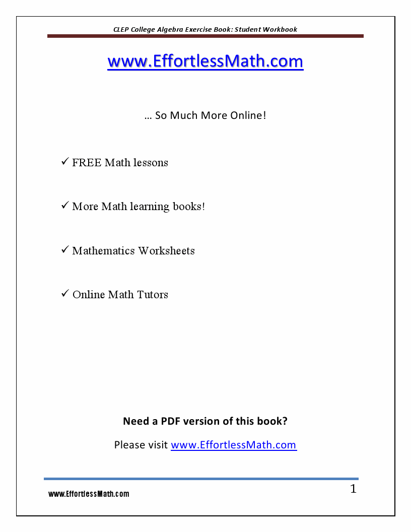 CLEP College Algebra Exercise Book: Student Workbook and Two Realistic ...