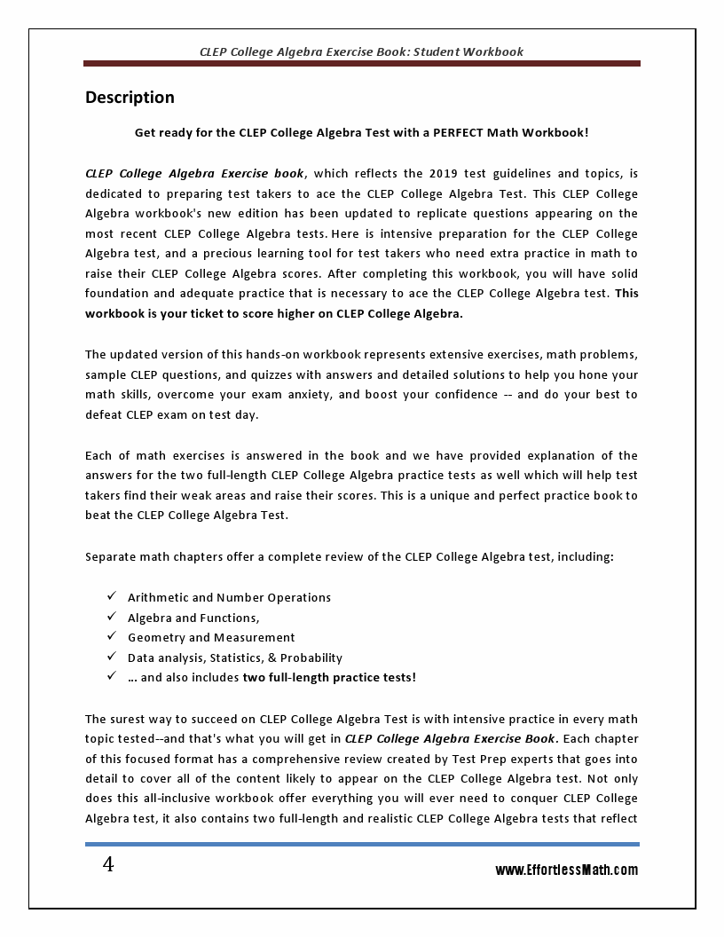 CLEP College Algebra Exercise Book: Student Workbook and Two Realistic ...