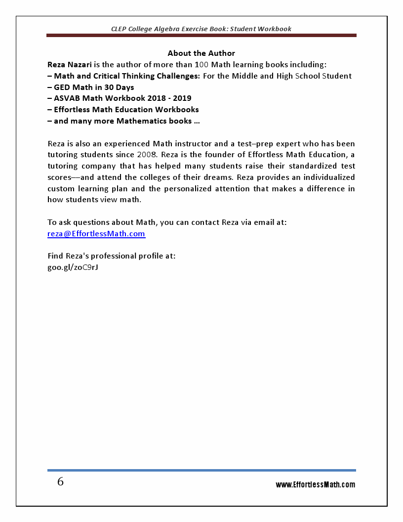 CLEP College Algebra Exercise Book: Student Workbook and Two Realistic ...