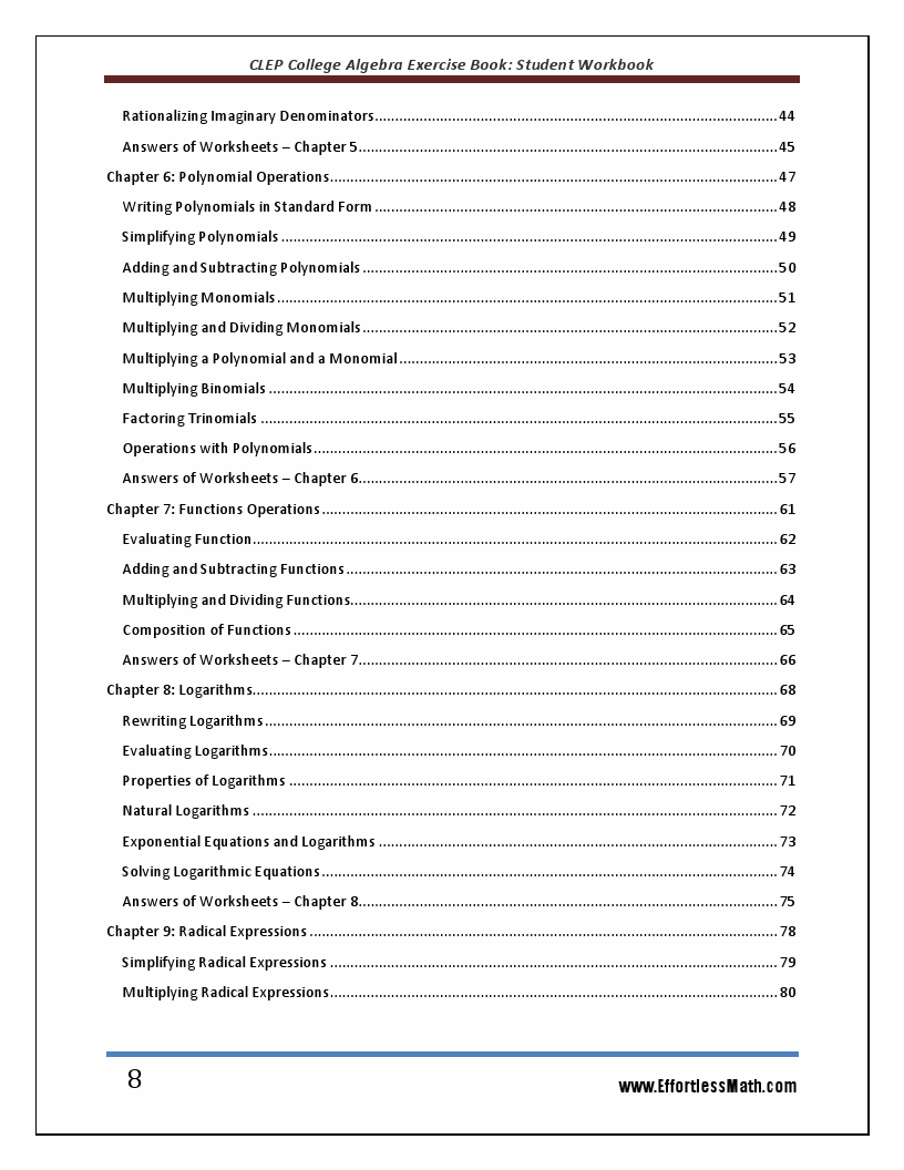 CLEP College Algebra Exercise Book: Student Workbook and Two Realistic ...