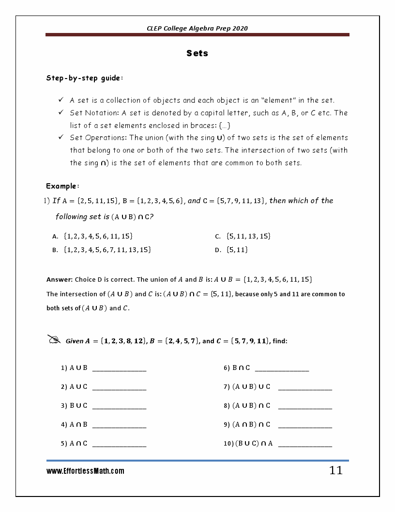 CLEP College Algebra Prep 2020: A Comprehensive Review and Step-By-Step ...