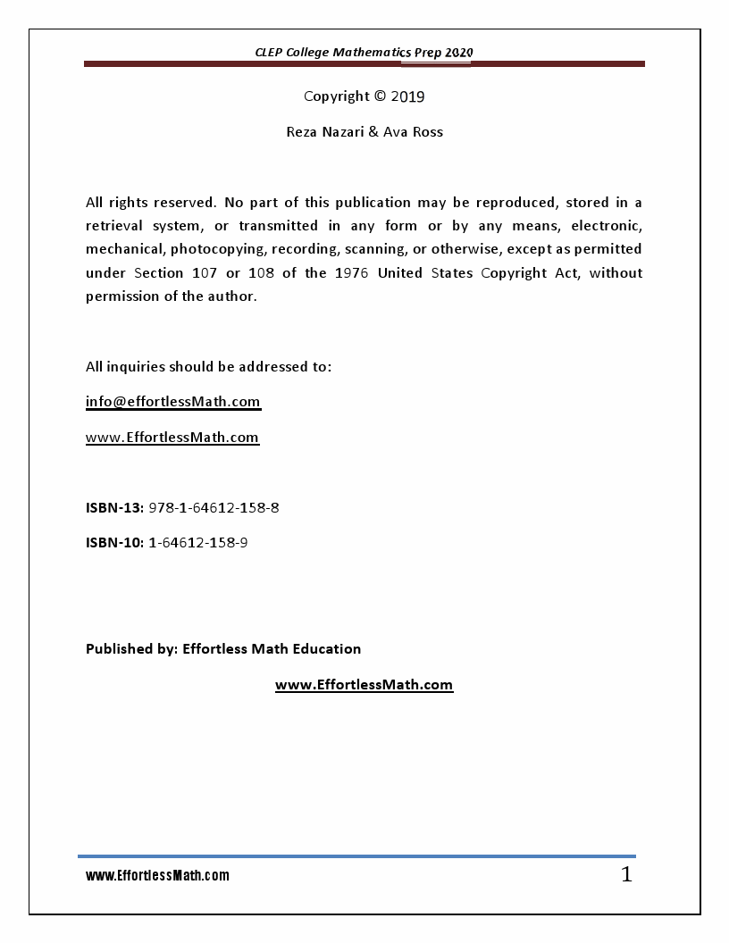 CLEP College Mathematics Prep 2020: A Comprehensive Review and Step-By ...