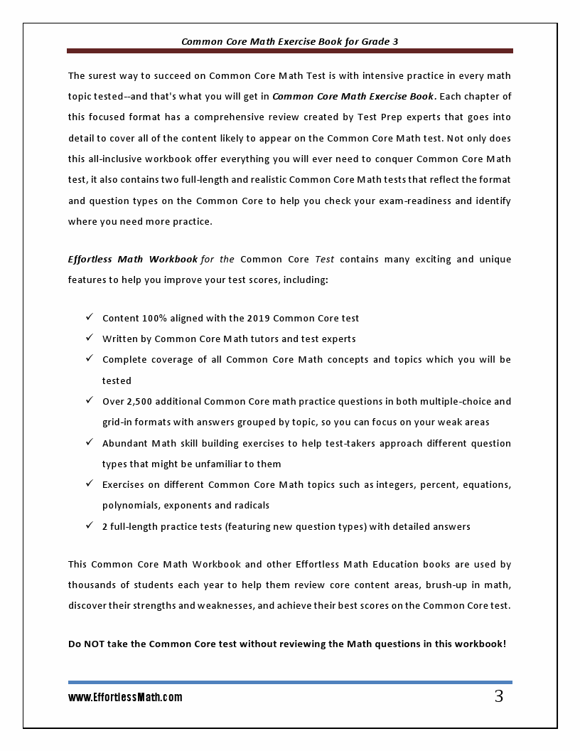 Common Core Math Exercise Book for Grade 3: Student Workbook and Two ...