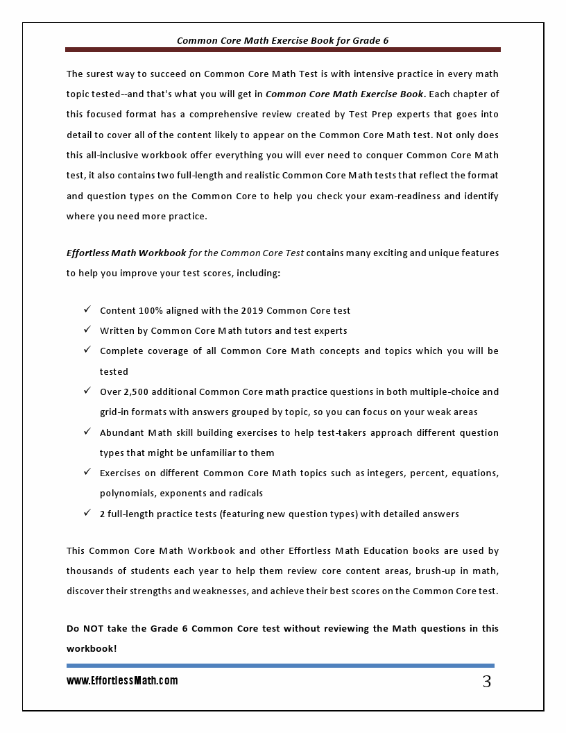 Common Core Math Exercise Book for Grade 6: Student Workbook and Two ...
