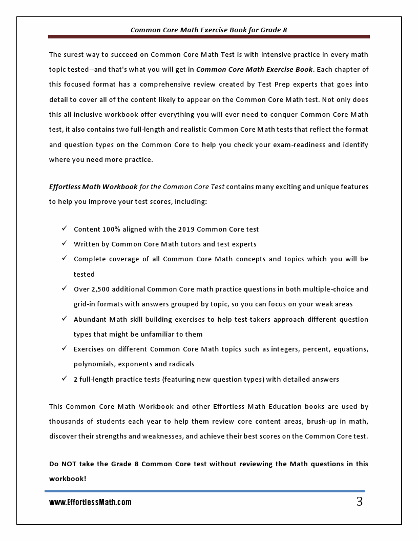 Common Core Math Exercise Book for Grade 8: Student Workbook and Two ...