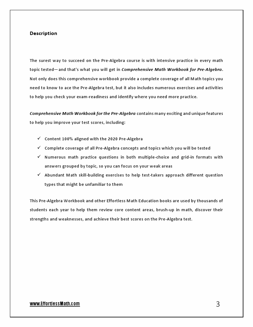 Comprehensive Workbook for Pre-Algebra: Student Workbook - Effortless ...