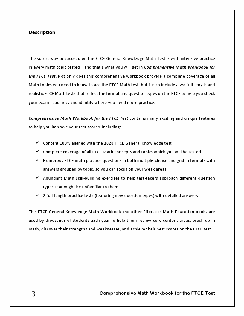 Comprehensive Math Workbook for the FTCE Test: Student Workbook and 2 ...