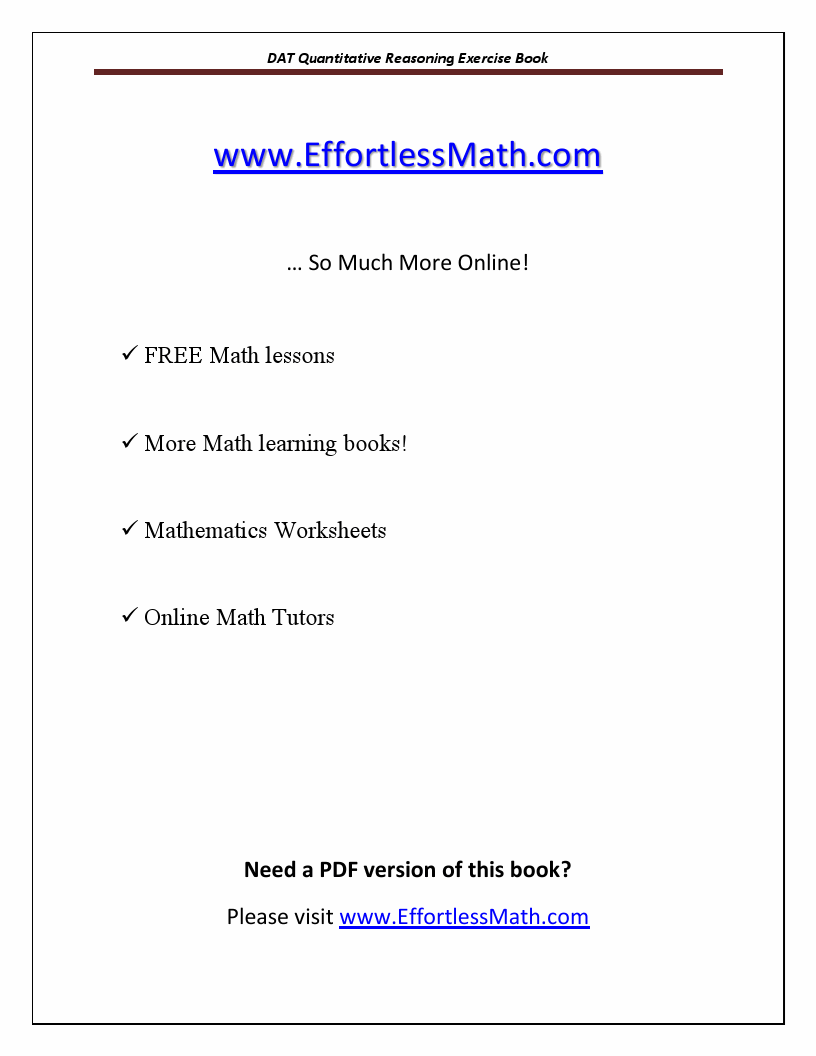 DAT Quantitative Reasoning Exercise Book: Student Workbook and Two ...