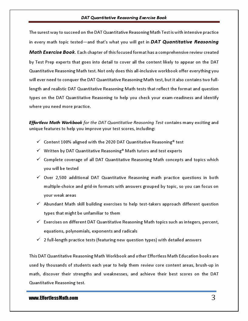 DAT Quantitative Reasoning Exercise Book: Student Workbook and Two ...