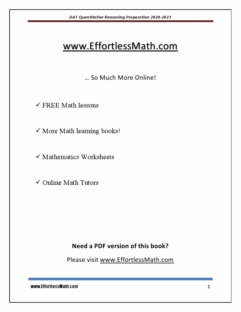 DAT Quantitative Reasoning Preparation 2020 – 2021: DAT Math Workbook ... DAT Quantitative Reasoning Preparation 2020 – 2021: DAT Math Workbook ...