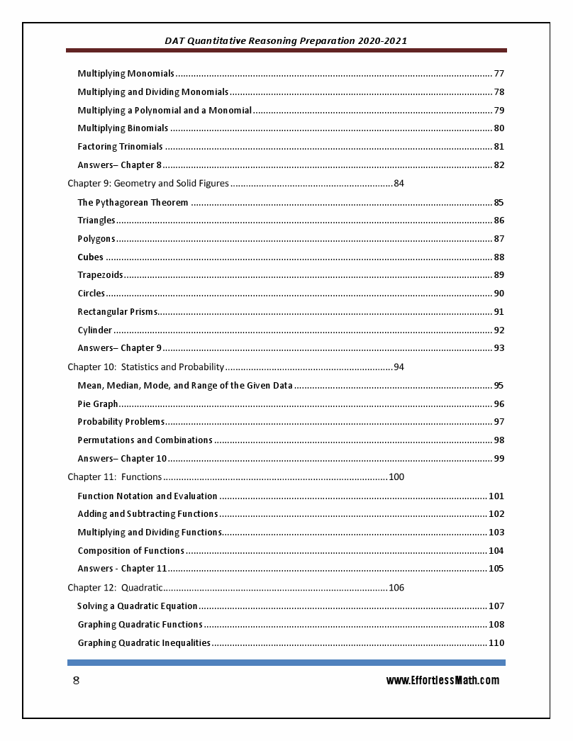 DAT Quantitative Reasoning Preparation 2020 – 2021: DAT Math Workbook ... DAT Quantitative Reasoning Preparation 2020 – 2021: DAT Math Workbook ...