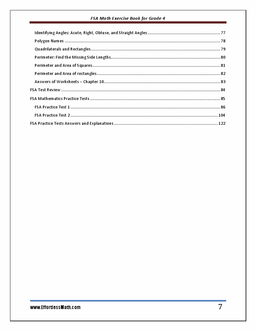 FSA Math Exercise Book for Grade 4: Student Workbook and Two Realistic ...