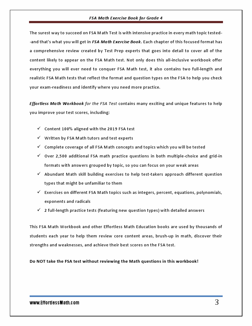FSA Math Exercise Book for Grade 4: Student Workbook and Two Realistic ...