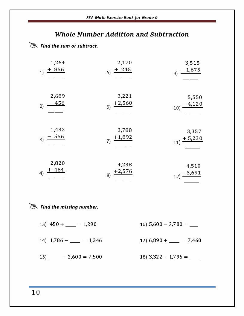 FSA Math Exercise Book for Grade 6: Student Workbook and Two Realistic ...