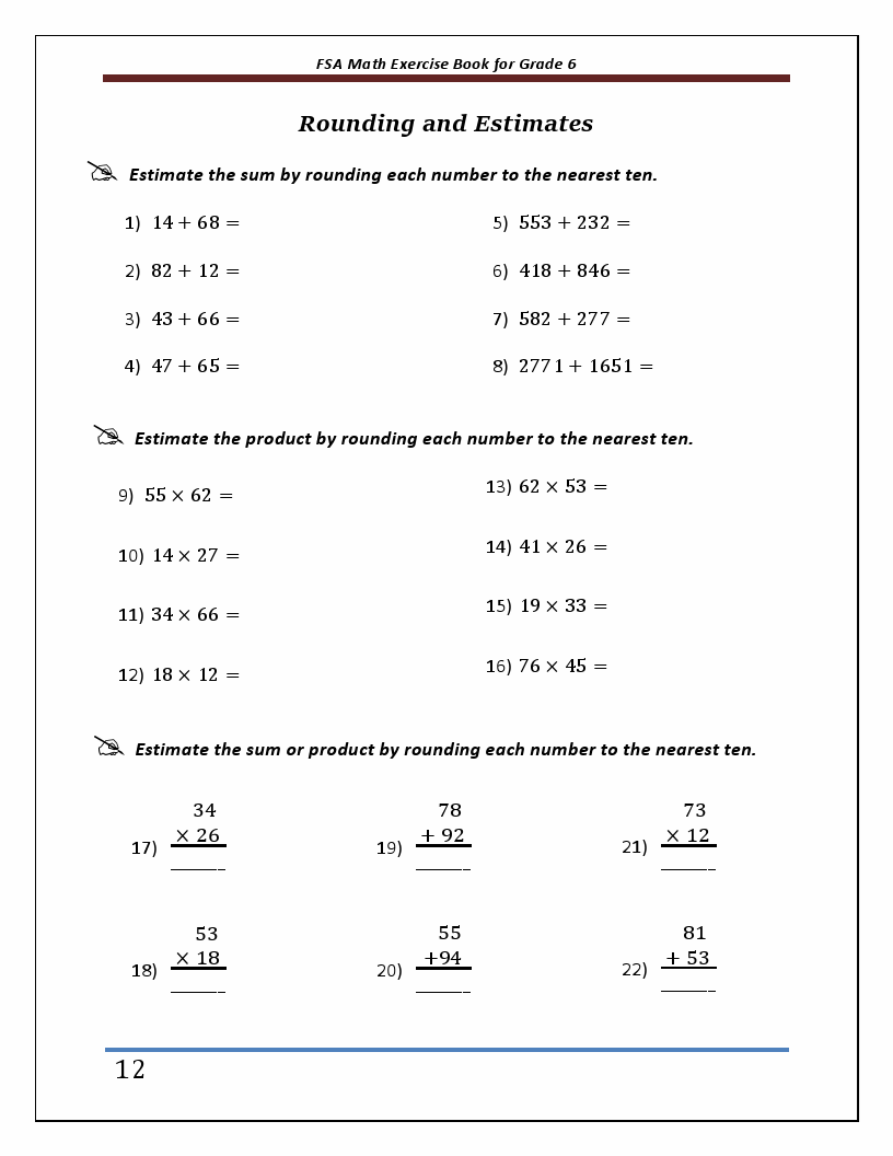 FSA Math Exercise Book for Grade 6: Student Workbook and Two Realistic ...