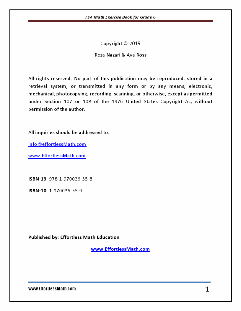 FSA Math Exercise Book for Grade 6: Student Workbook and Two Realistic ...