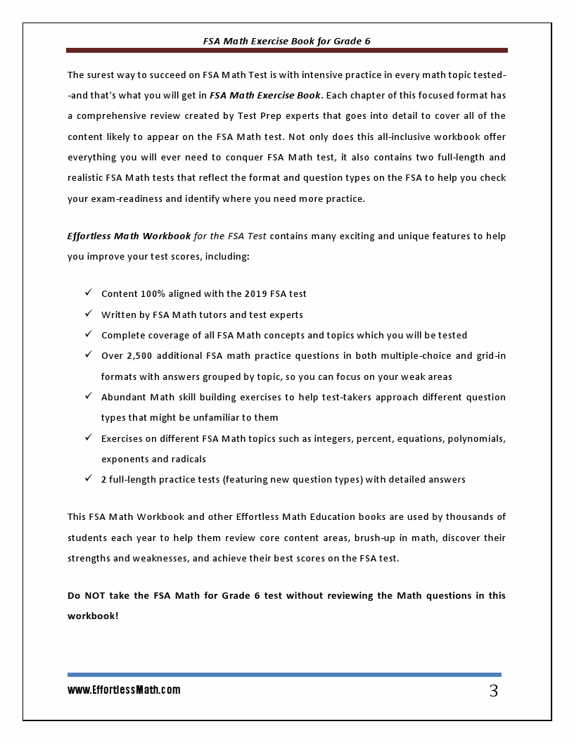 FSA Math Exercise Book for Grade 6: Student Workbook and Two Realistic ...