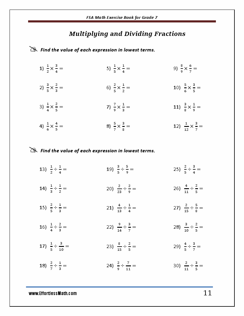 FSA Math Exercise Book for Grade 7: Student Workbook and Two Realistic ...