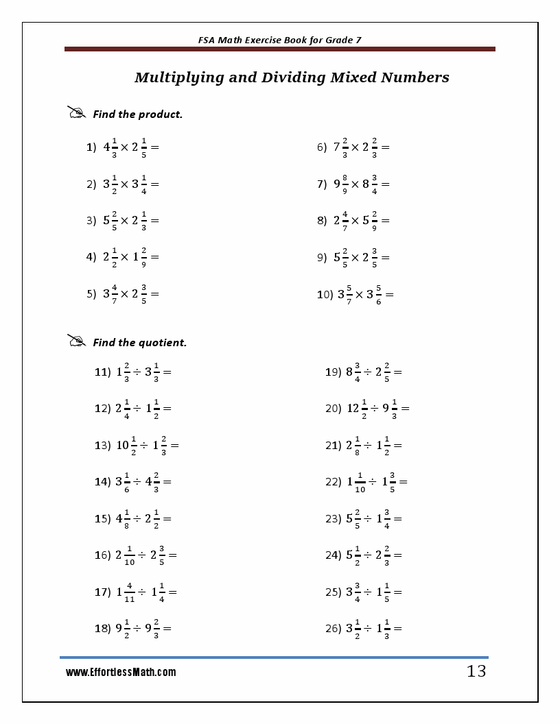 FSA Math Exercise Book for Grade 7: Student Workbook and Two Realistic ...