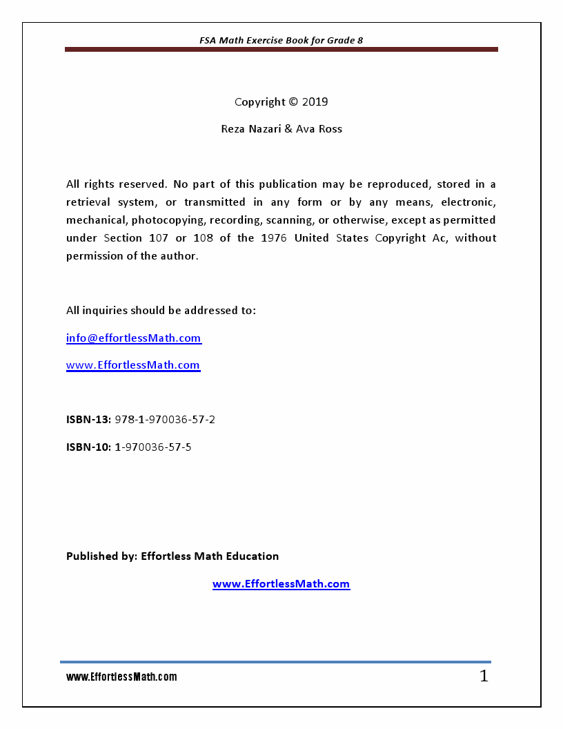 FSA Math Exercise Book for Grade 8: Student Workbook and Two Realistic ...