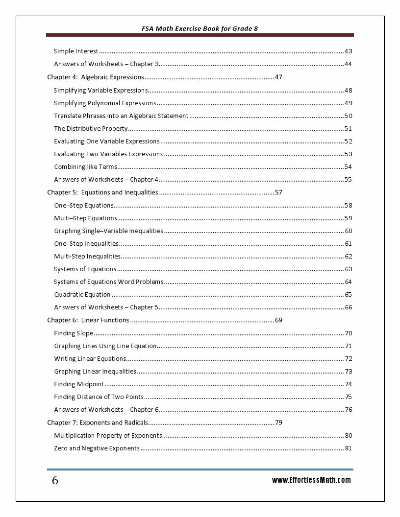FSA Math Exercise Book for Grade 8: Student Workbook and Two Realistic ...