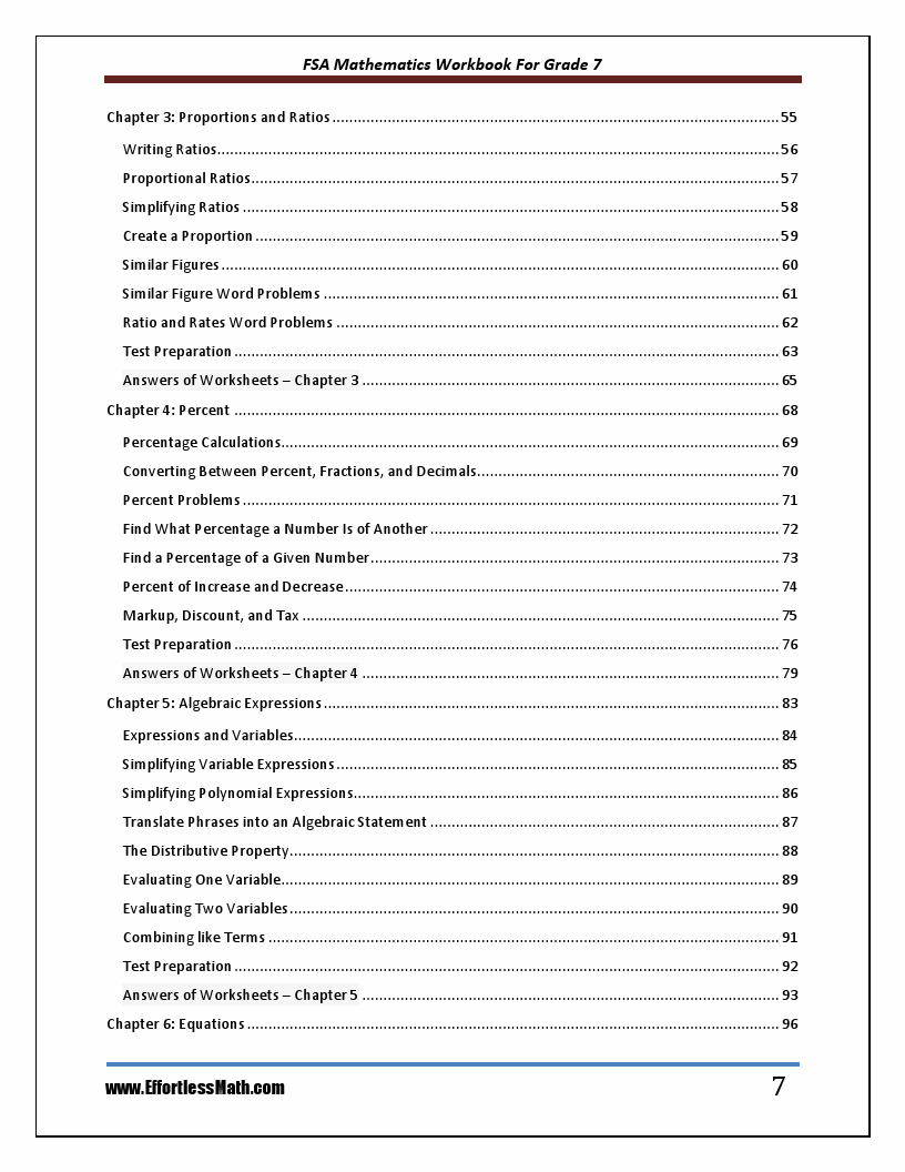 FSA Mathematics Workbook For Grade 7: Step-By-Step Guide to Preparing ...