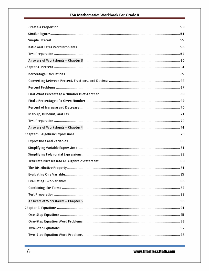 FSA Mathematics Workbook For Grade 8: Step-By-Step Guide to Preparing ...
