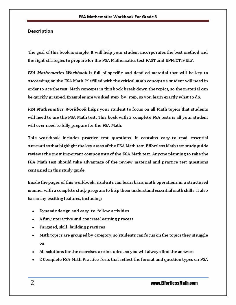 FSA Mathematics Workbook For Grade 8: Step-By-Step Guide to Preparing ...