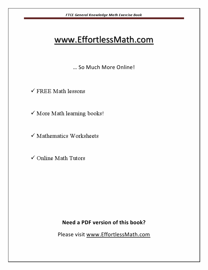 FTCE General Knowledge Math Exercise Book: Student Workbook and Two ...